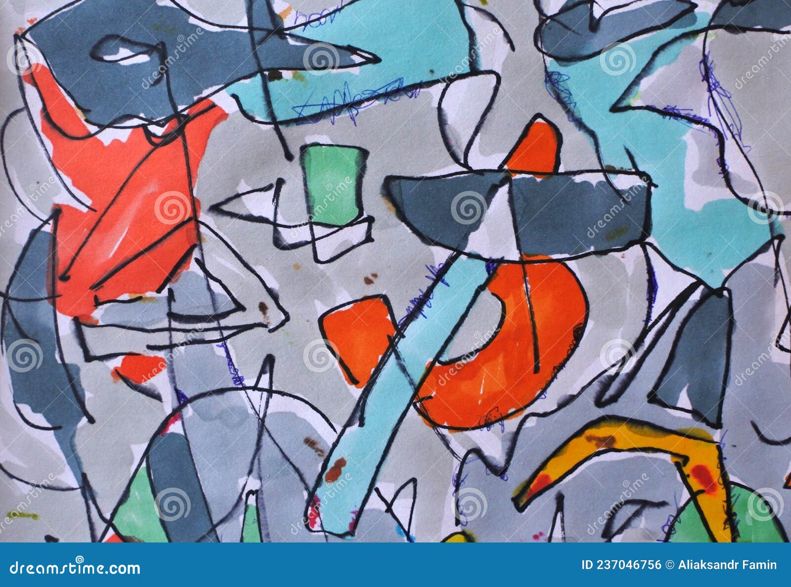 Abstract Figures on a Multicolored Background. Sketch in the Style of ...