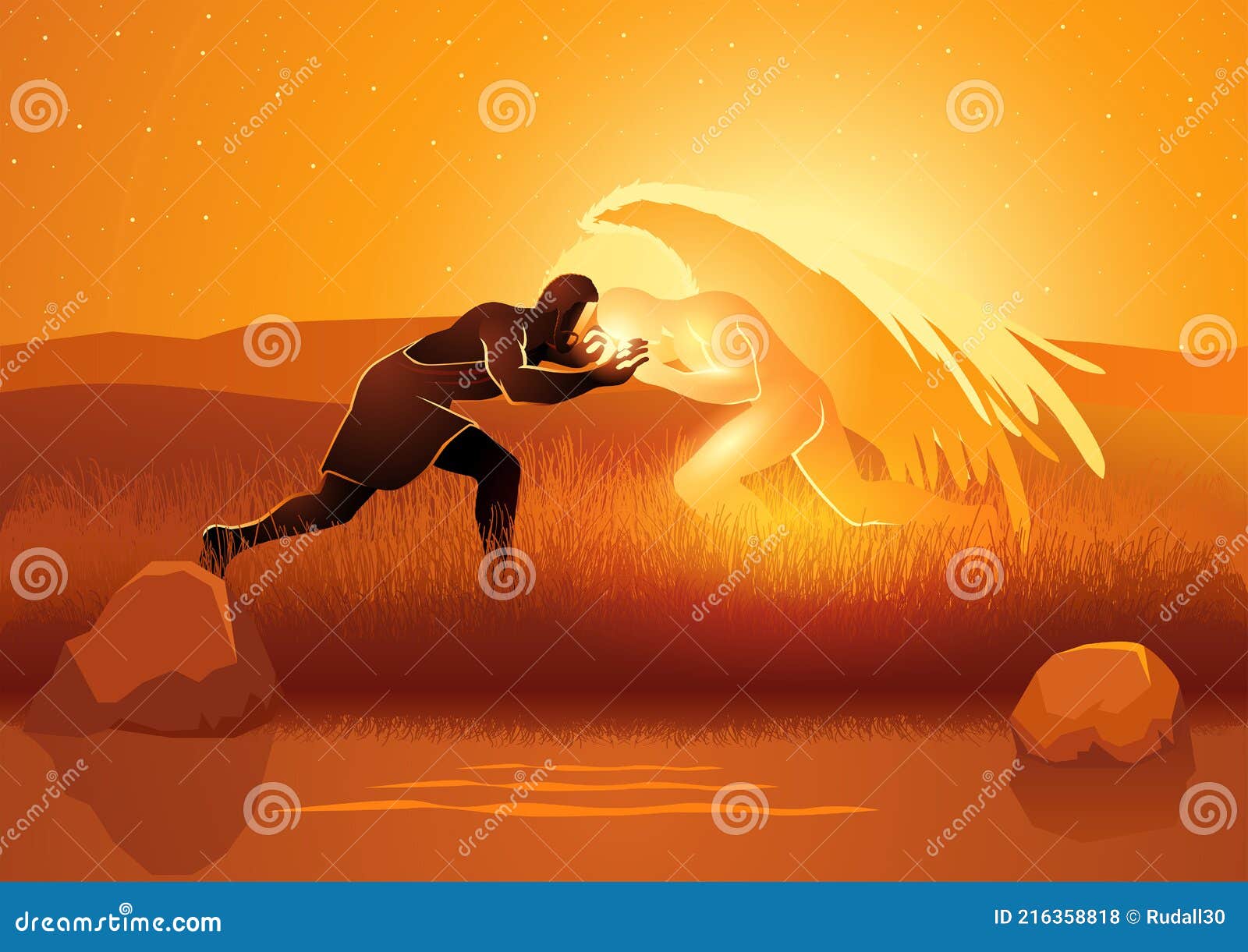 Jacob Ringen Mit Gott Oder Dem Engel Vektor Abbildung - Illustration ...