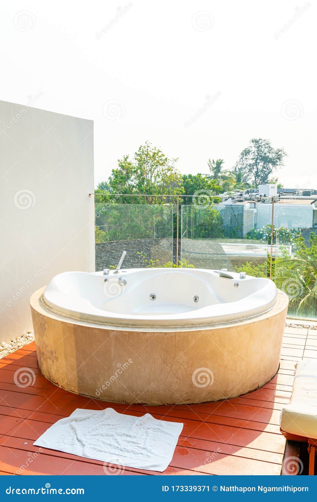 Jacuzzi Bath Tub on Balcony Stock Image - Image of apartment, modern ...