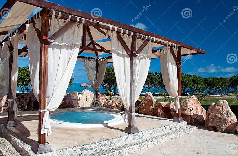 Jacuzzi in the Tropical Scenery Stock Image - Image of palm, grass ...