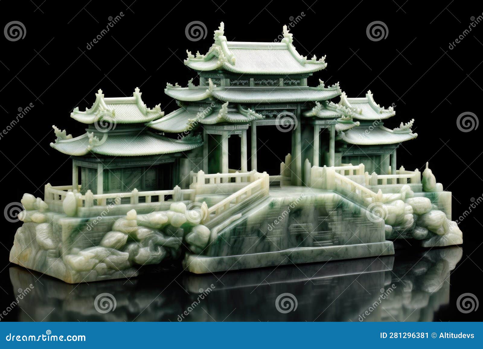 Jade Sea With Ancient Chinese Temples. Fantastic Asian Landscape With ...