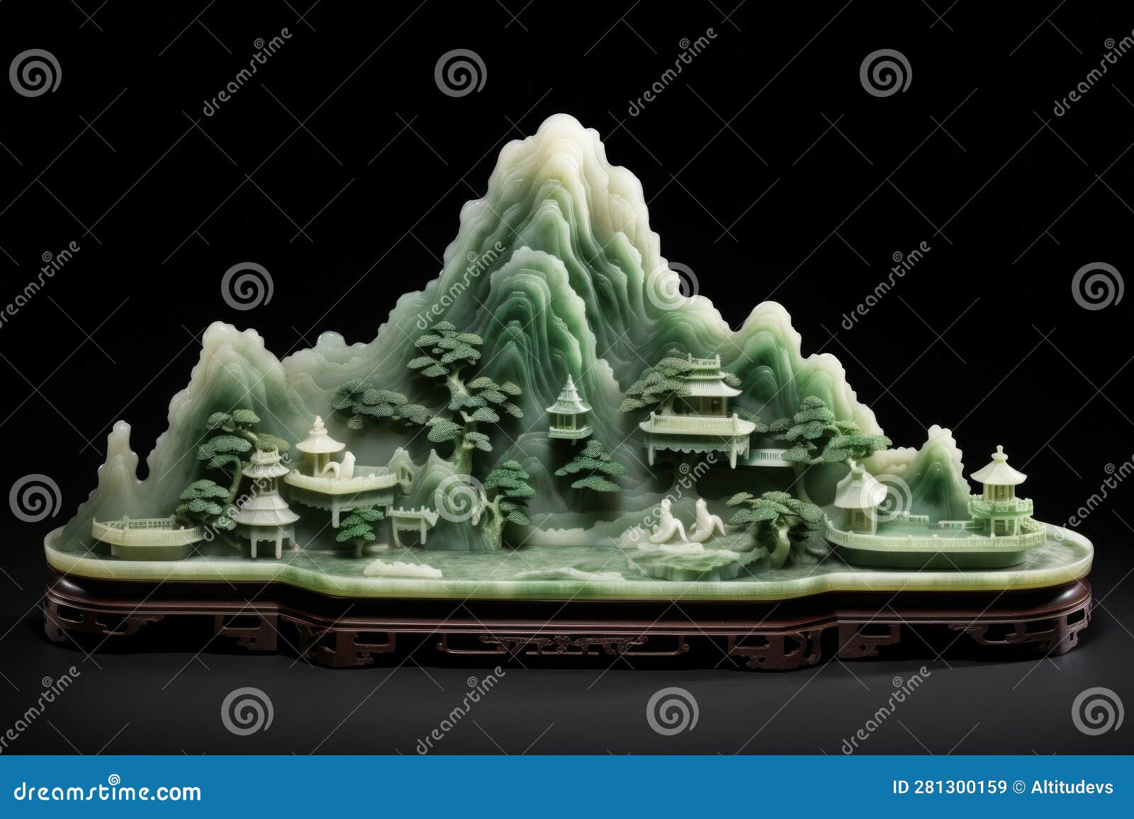 Jade Carving of Chinese Landscape with Mountains Stock Illustration ...