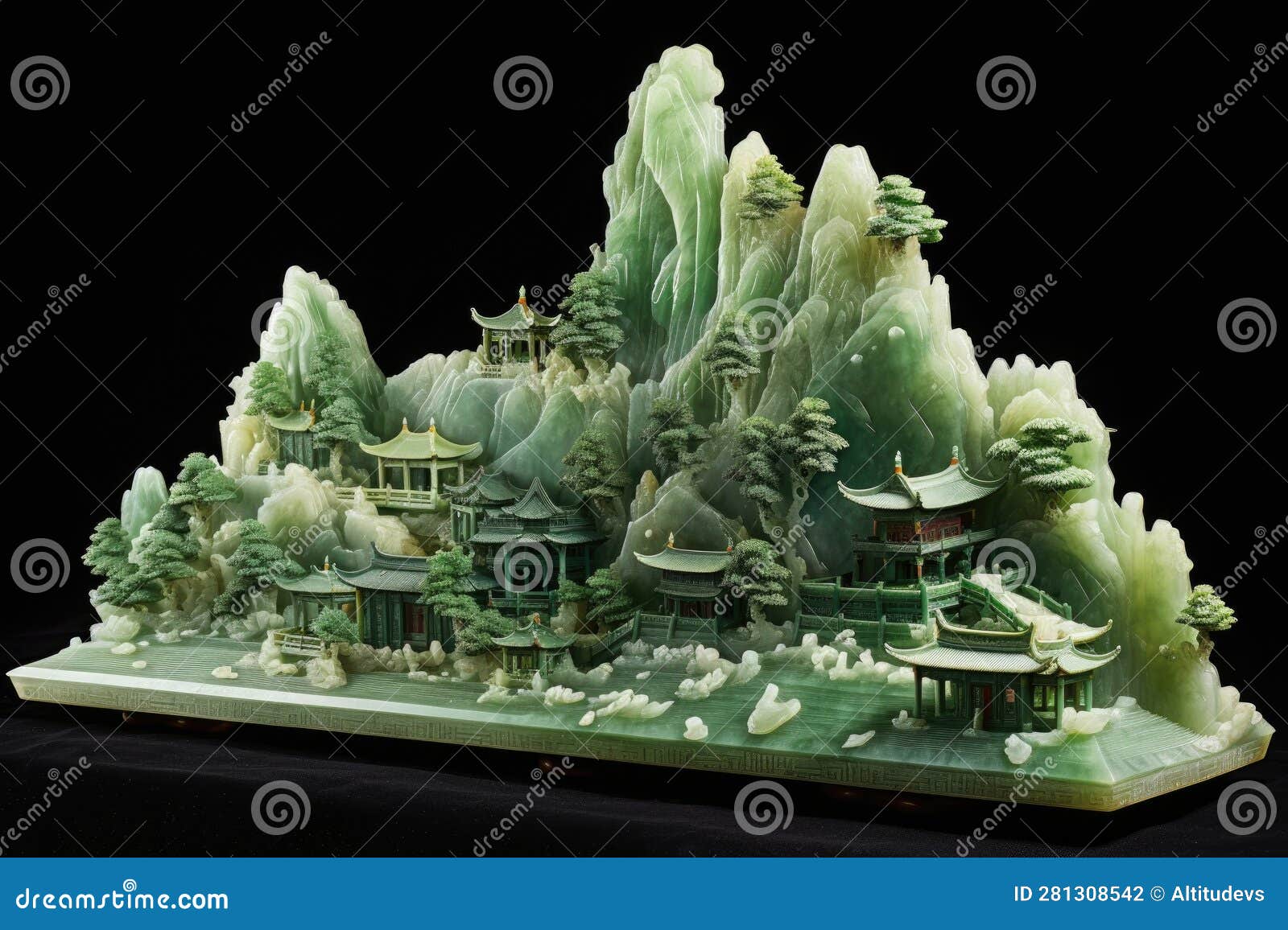 Jade Carving of Chinese Landscape with Mountains Stock Illustration ...