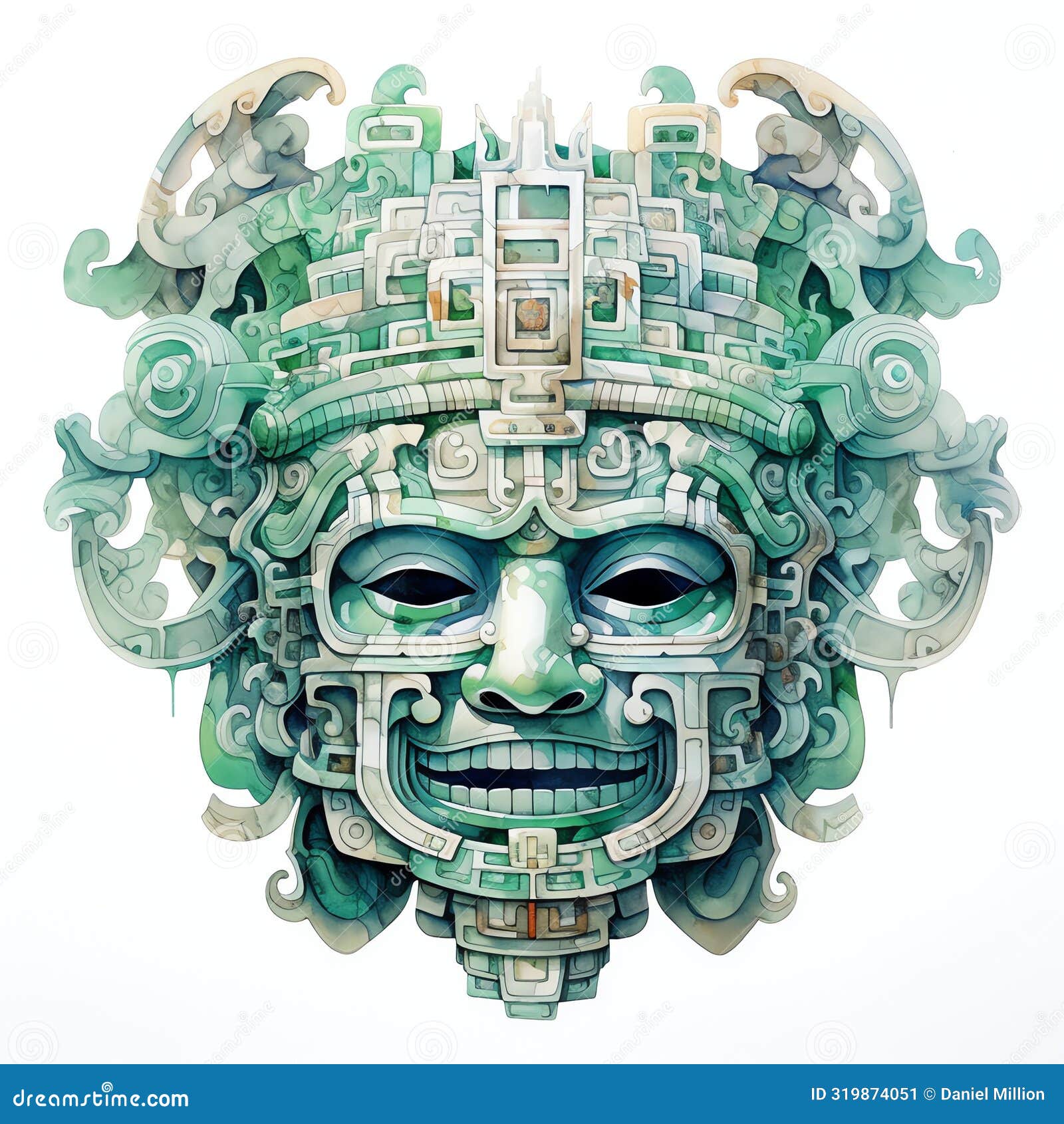 Jade Mask Resembling the Iconic Jade Mask of Pakal Illustration Stock ...