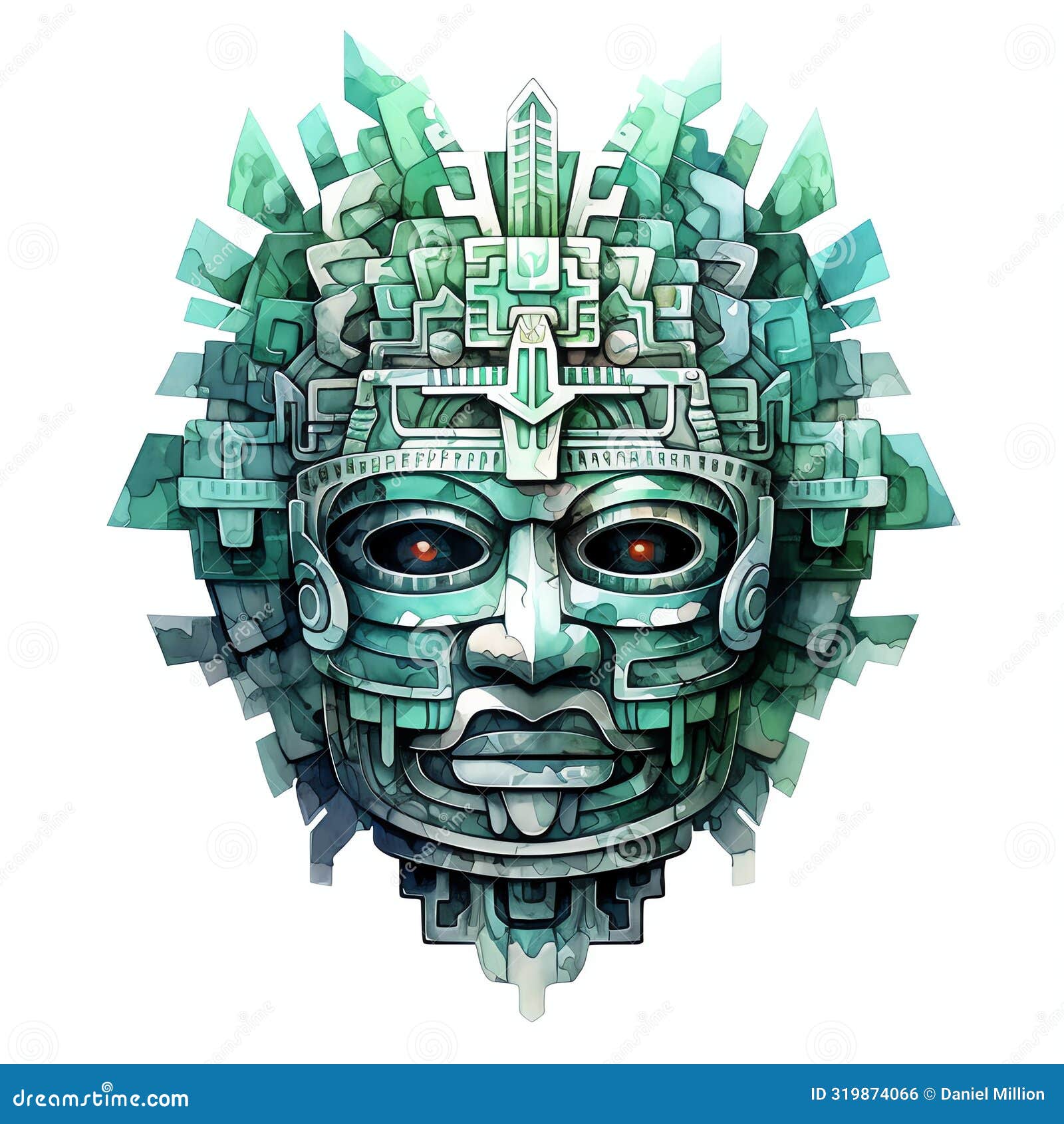 Jade Mask Resembling the Iconic Jade Mask of Pakal Illustration Stock ...
