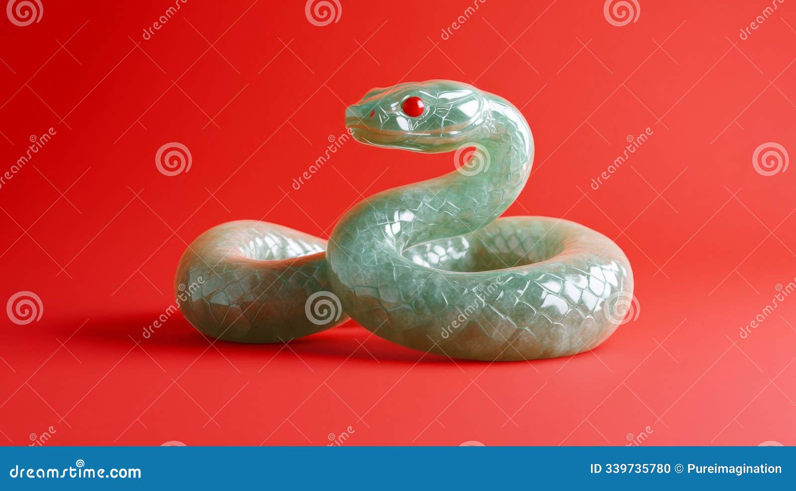 Jade Serpent with Red Eyes on a Red Background Stock Illustration ...