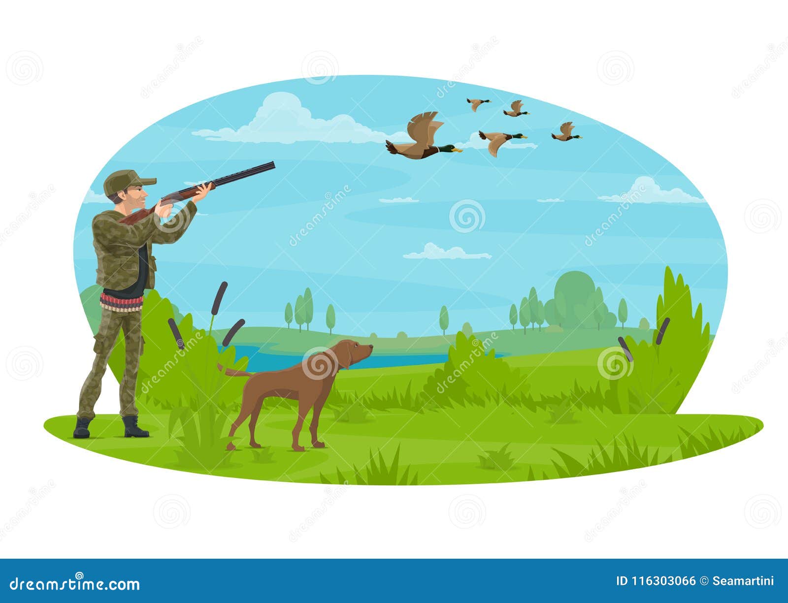 Jager En Jacht Voor Ontwerp Van De Eenden Het Vectoraffiche Vector ...