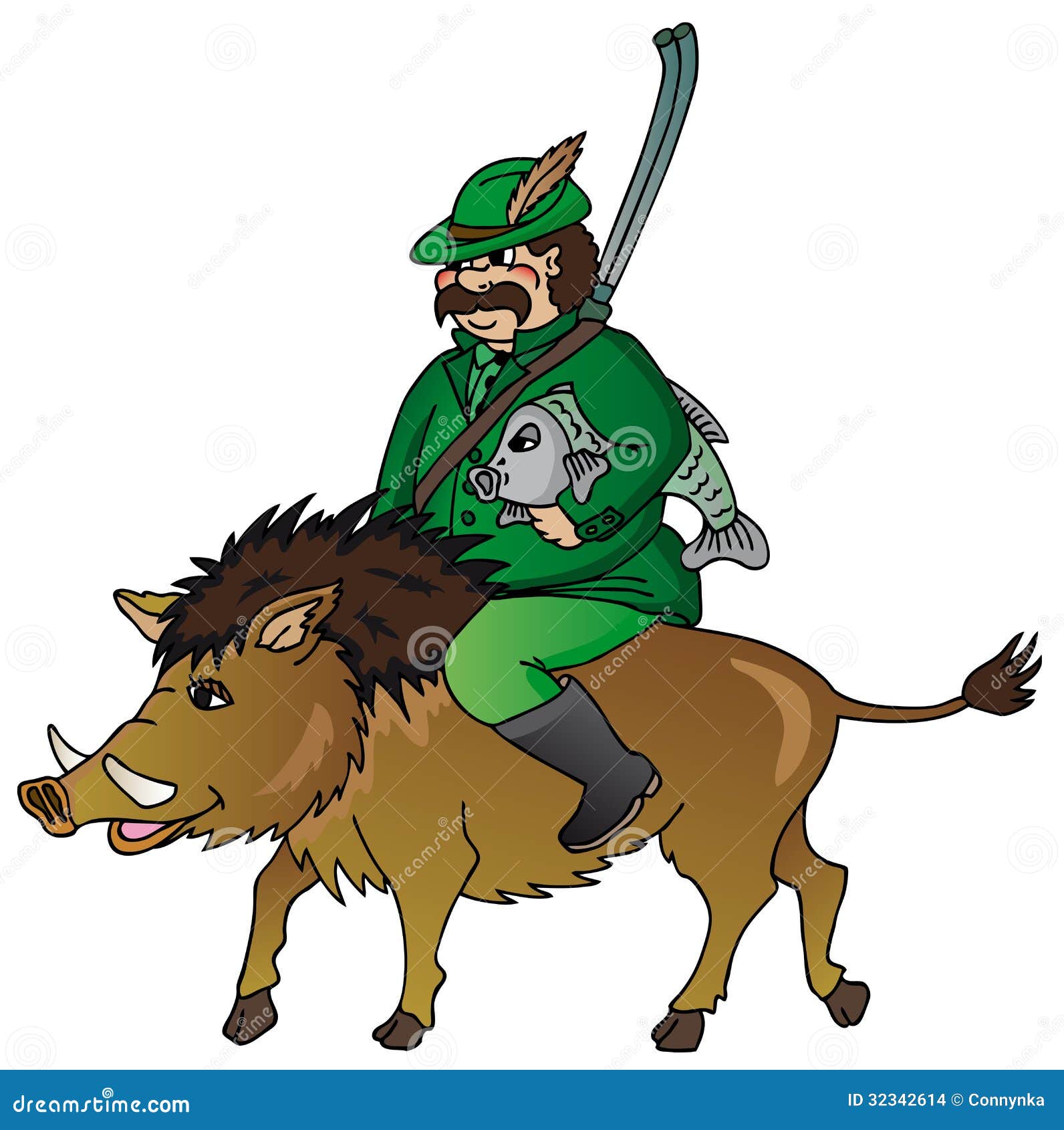 Jager met everzwijn vector illustratie. Illustration of beer - 32342614