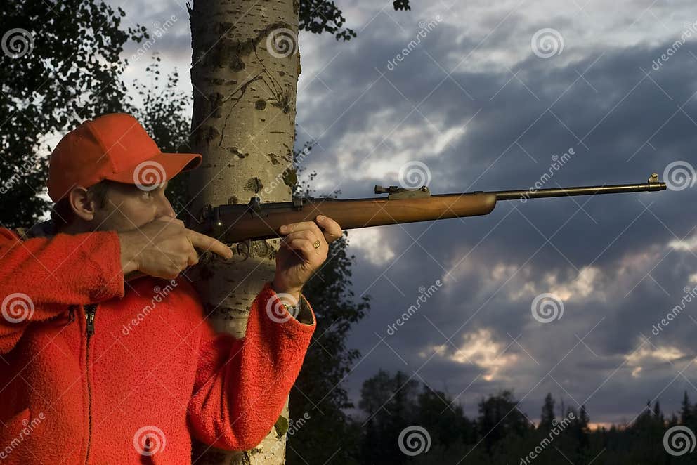 Jager met geweer stock afbeelding. Image of jager, wapen - 6049841