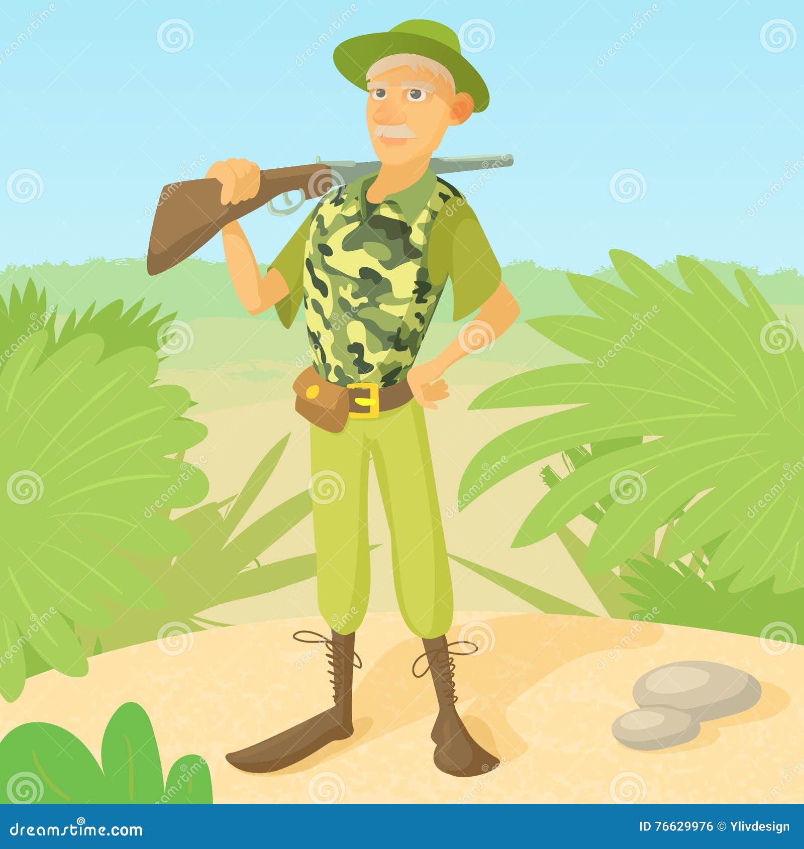 Jager Met Geweer Op Schouderconcept Vector Illustratie - Illustration ...