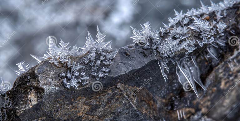 The Jagged Edges of a Rock Covered in a Layer of Sharp Spiky Rime Ice ...