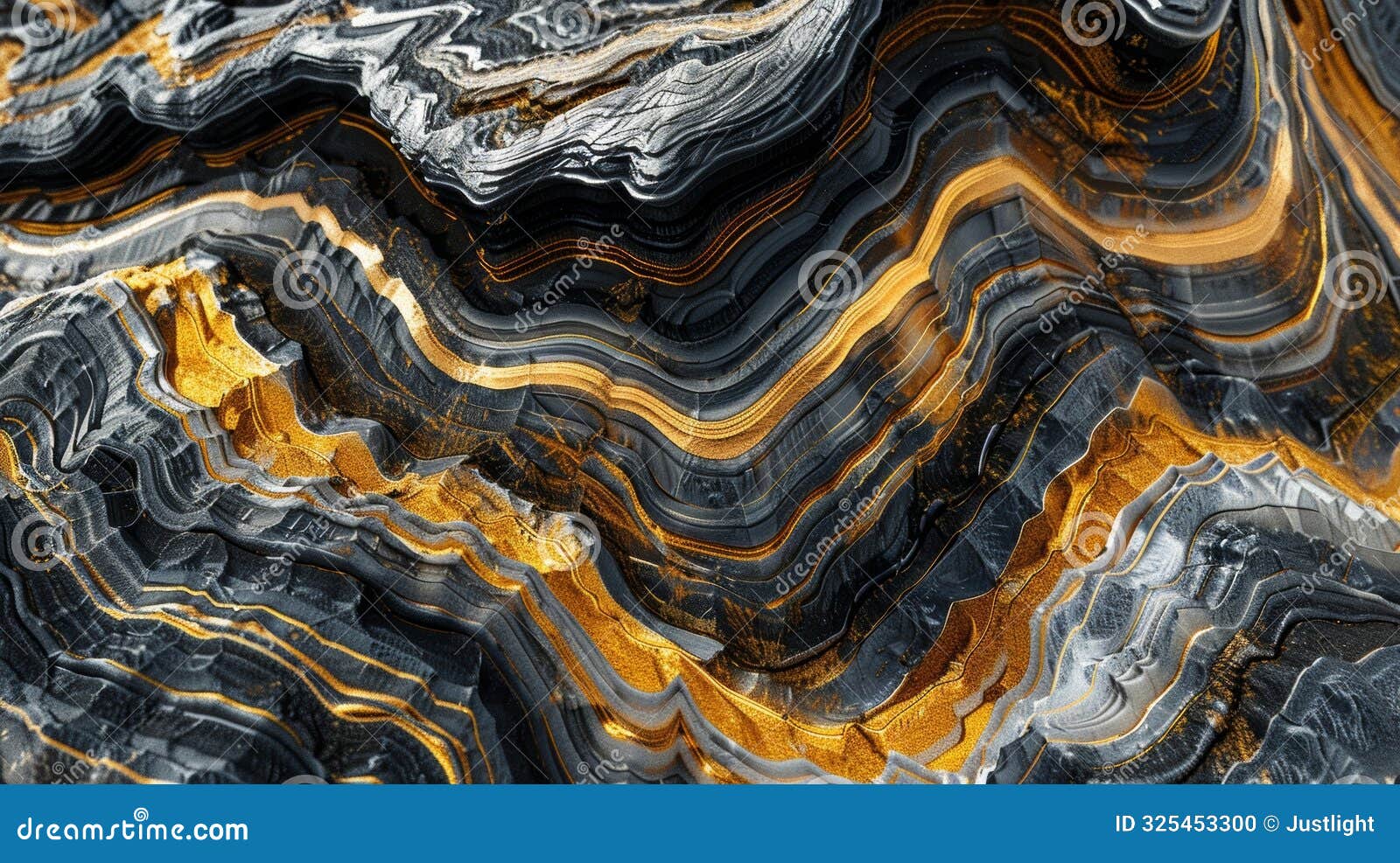 Jagged Peaks of Liquid Gold and Silver Crisscrossed by Thin Winding S ...
