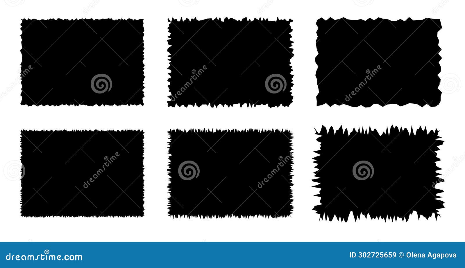 Jagged Rectangle. Black Simple Shape. Rectangle Paper Template Jagged ...