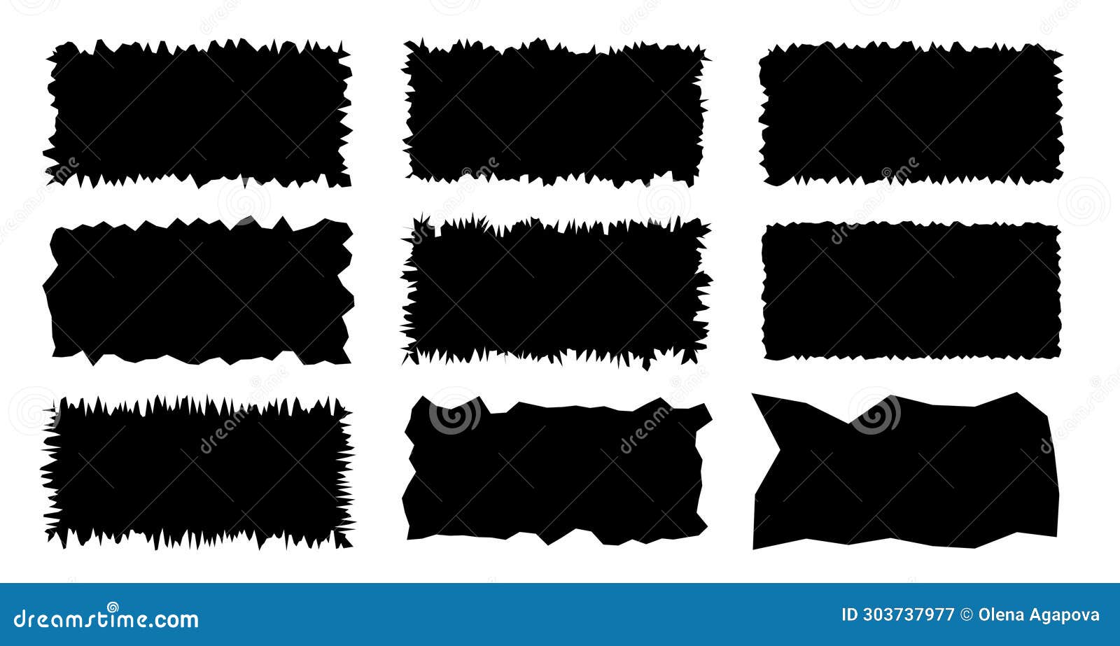Jagged Rectangle. Black Simple Shape. Rectangle Paper Template Jagged ...