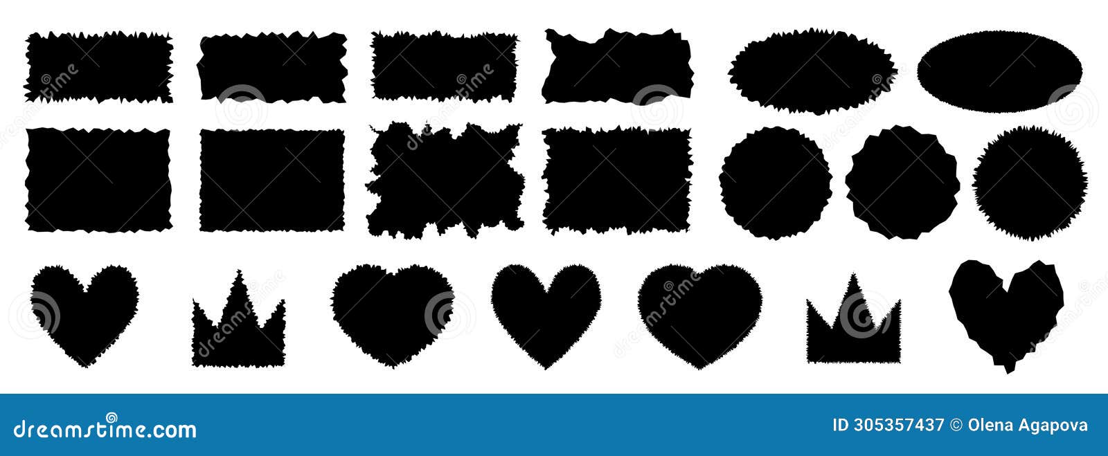 Jagged Rectangle. Black Simple Shape. Rectangle Paper Template Jagged ...