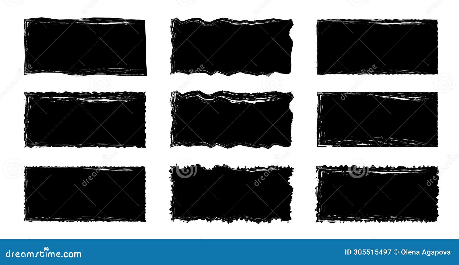 Jagged Rectangle. Black Simple Shape. Rectangle Paper Template Jagged ...
