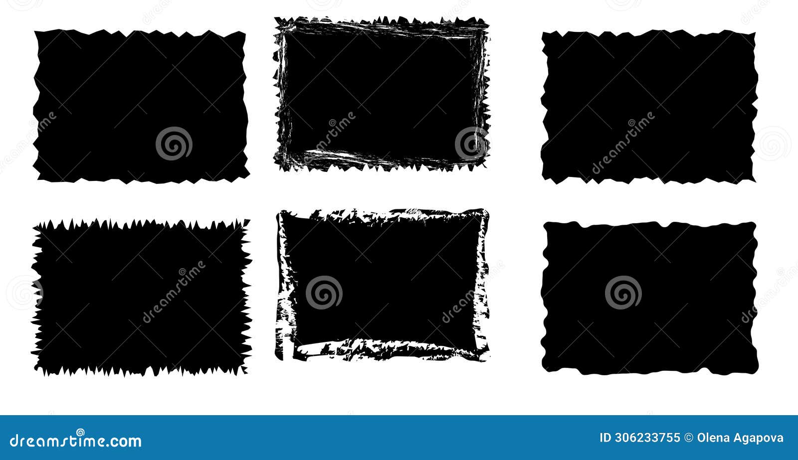 Jagged Rectangle. Black Simple Shape. Rectangle Paper Template Jagged ...