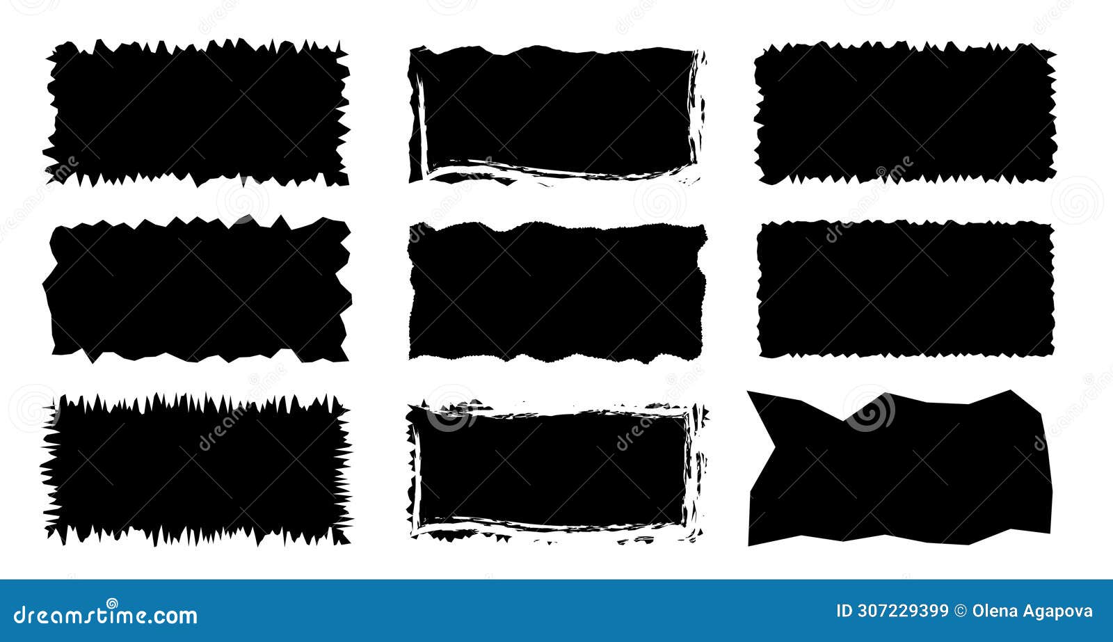 Jagged Rectangle. Black Simple Shape. Rectangle Paper Template Jagged ...