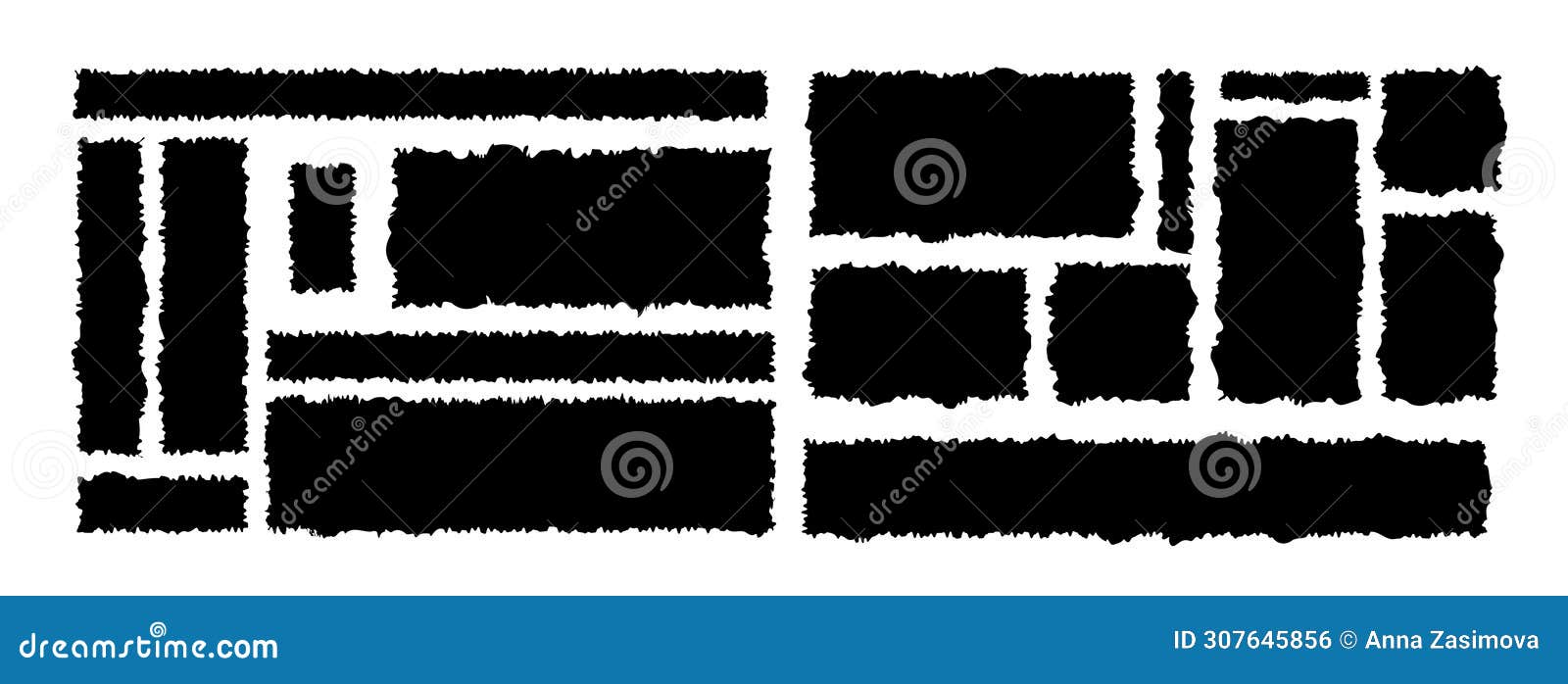 Set Jagged Rectangle Torn Paper Border, Frame Sharp Silhouette Isolated ...