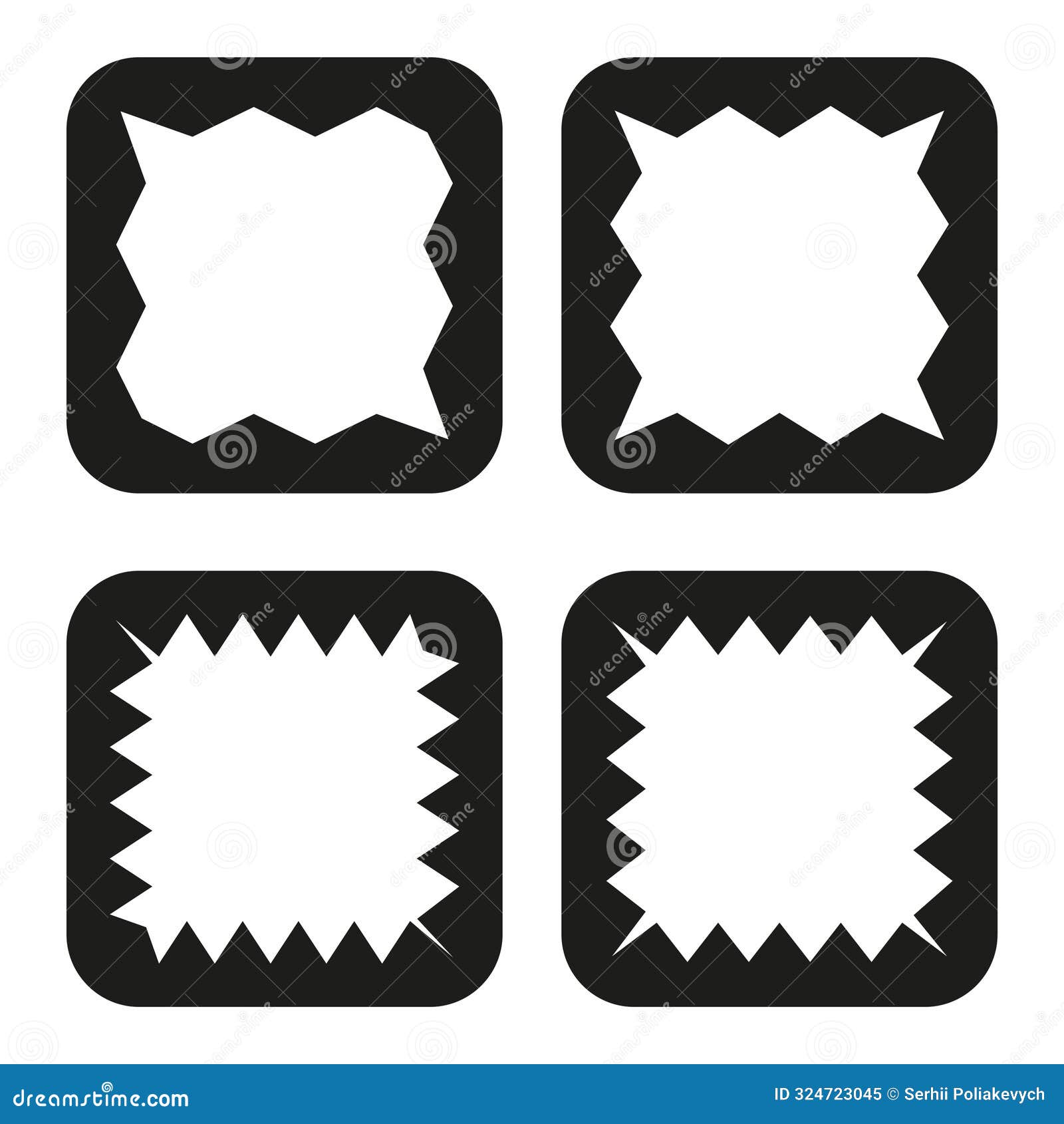 Jagged Square Icons. Black Vector Set. Irregular Border Design ...
