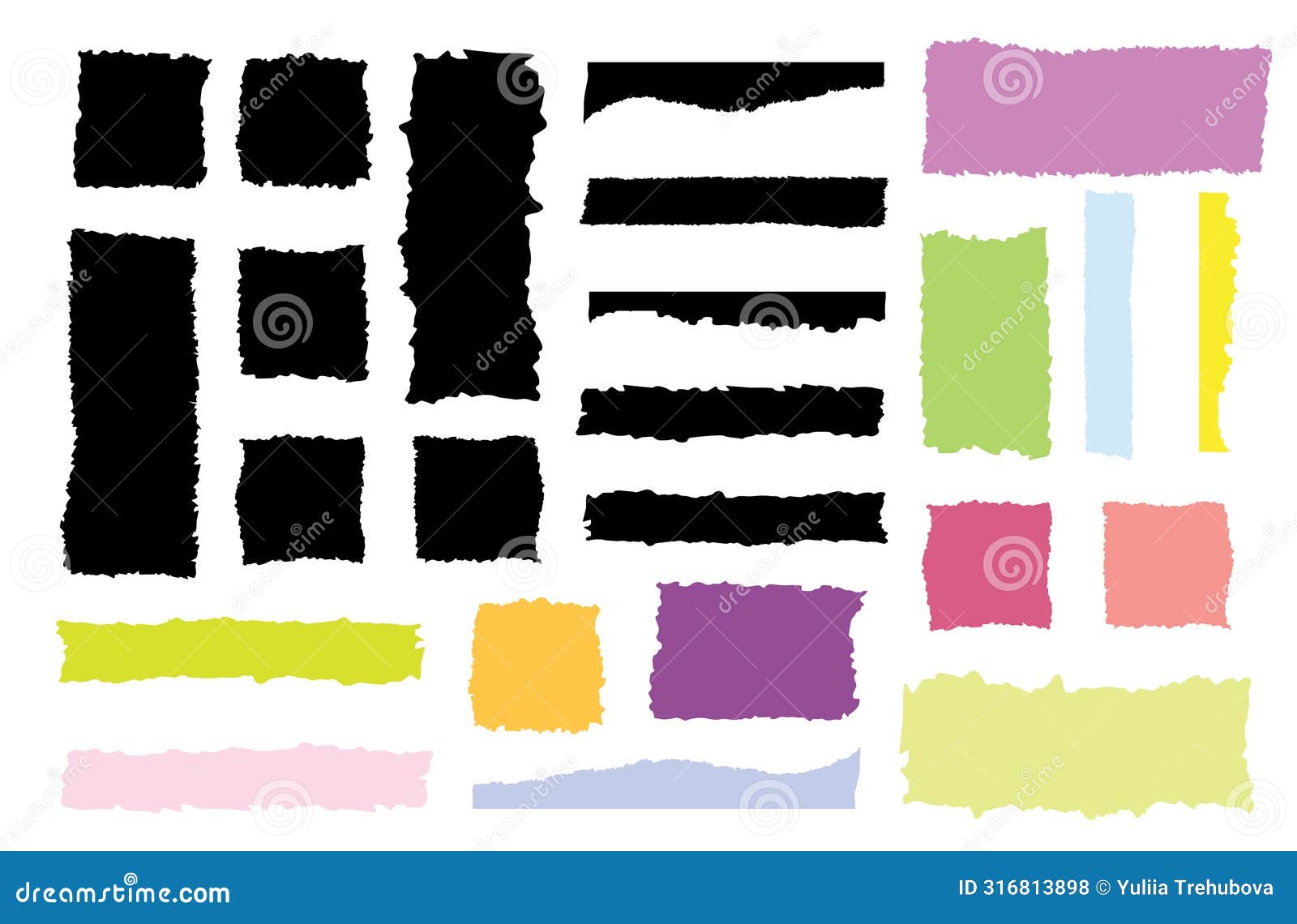 Jagged Torn Paper Set. Black Shape Ripper and Strip. Texture Grunge ...