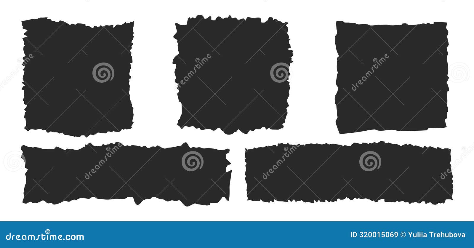 Jagged Torn Paper Set. Black Shape Ripper and Strip. Texture Grunge ...
