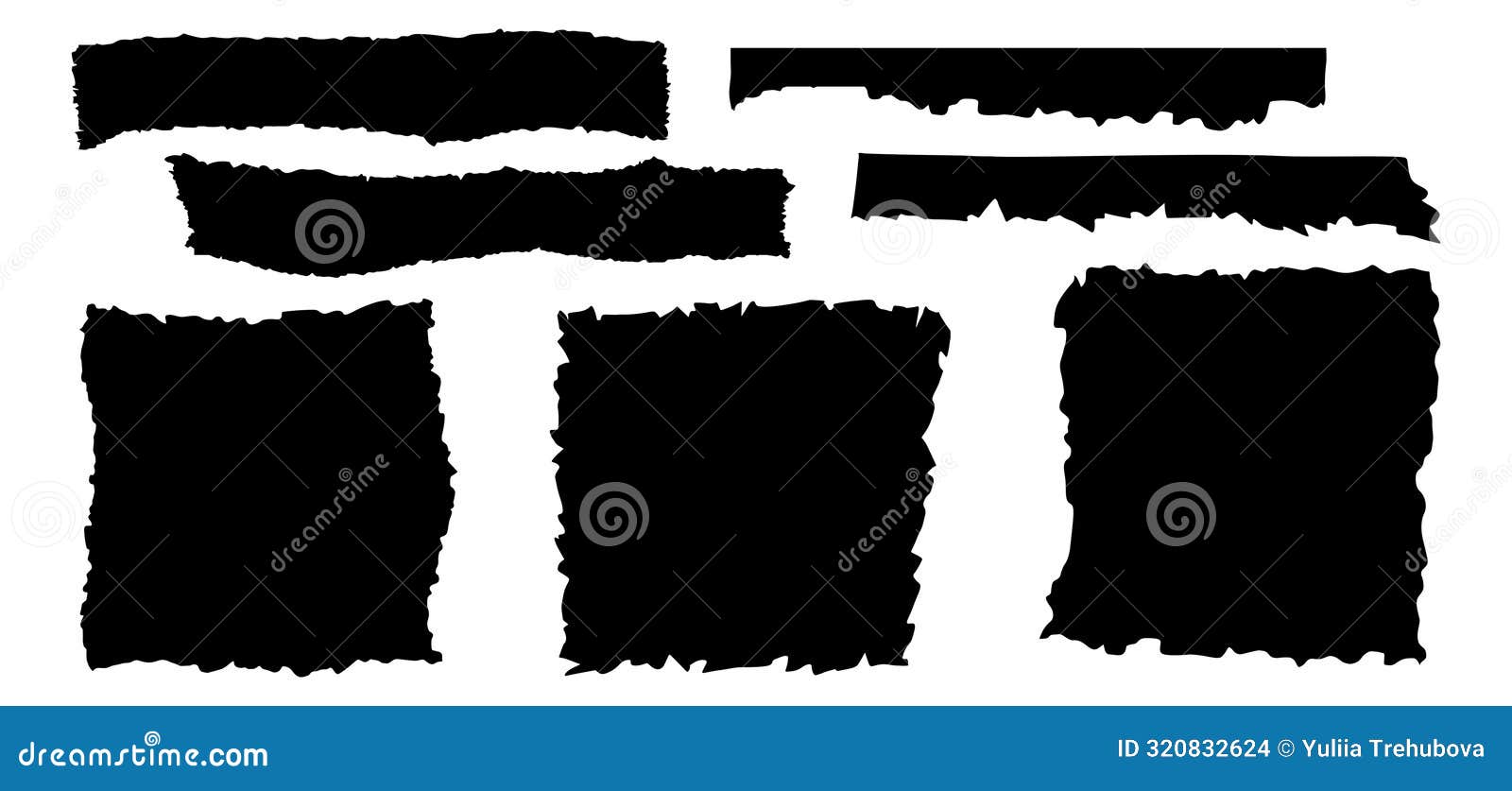 Jagged Torn Paper Set. Black Shape Ripper and Strip. Texture Grunge ...