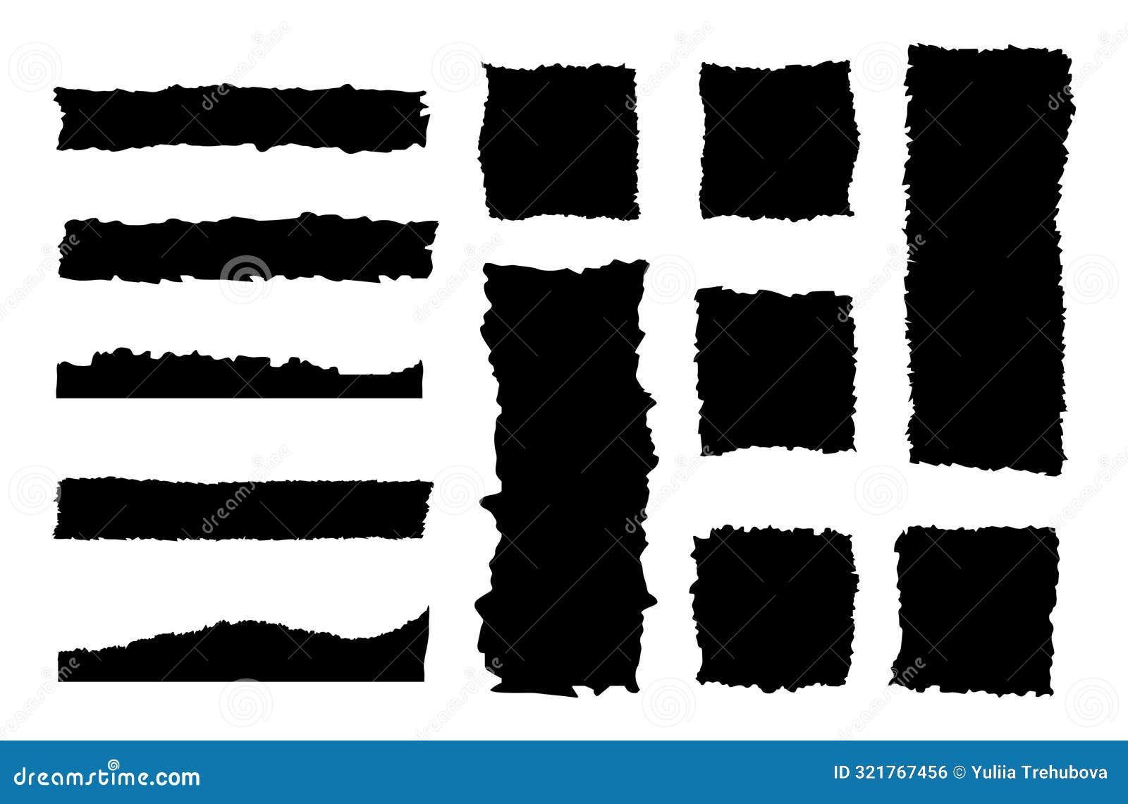 Jagged Torn Paper Set. Black Shape Ripper and Strip. Texture Grunge ...