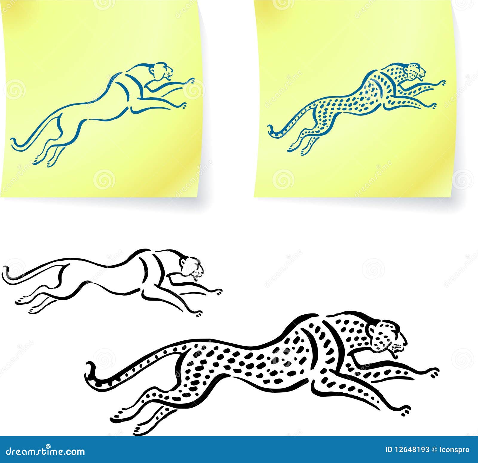 Jaguar and Leopard Drawings on Post it Notes Stock Illustration ...