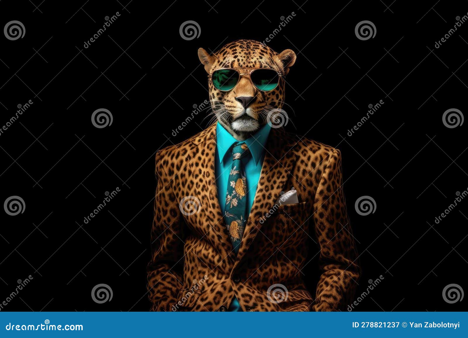 Jaguar in Suit and Sunglasses on Black Background. Generative AI Stock ...