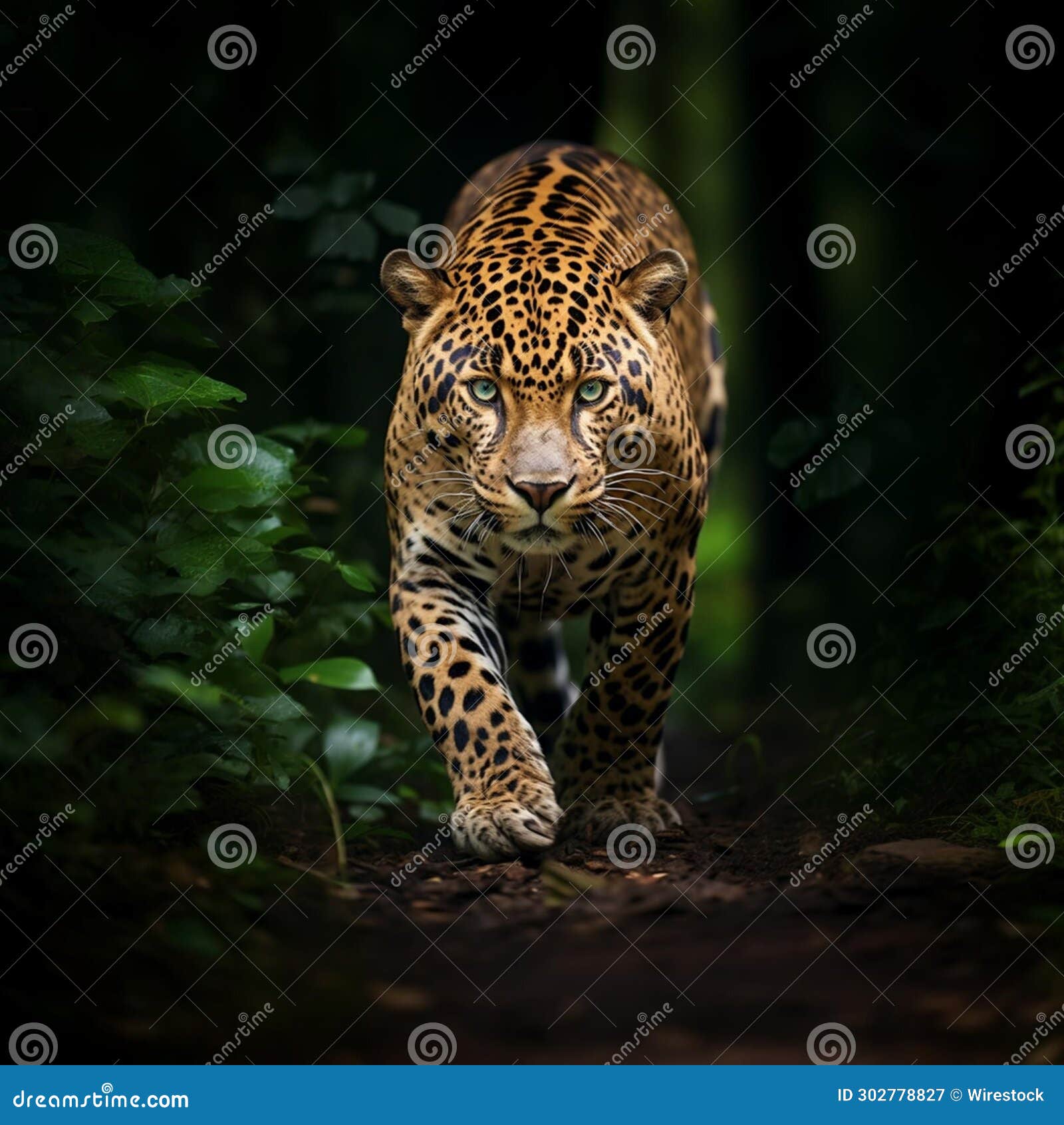Jaguar Walking Down, Penetrating Eyes, Frontal Shot, Tattoo Design, Better Light Stock ...