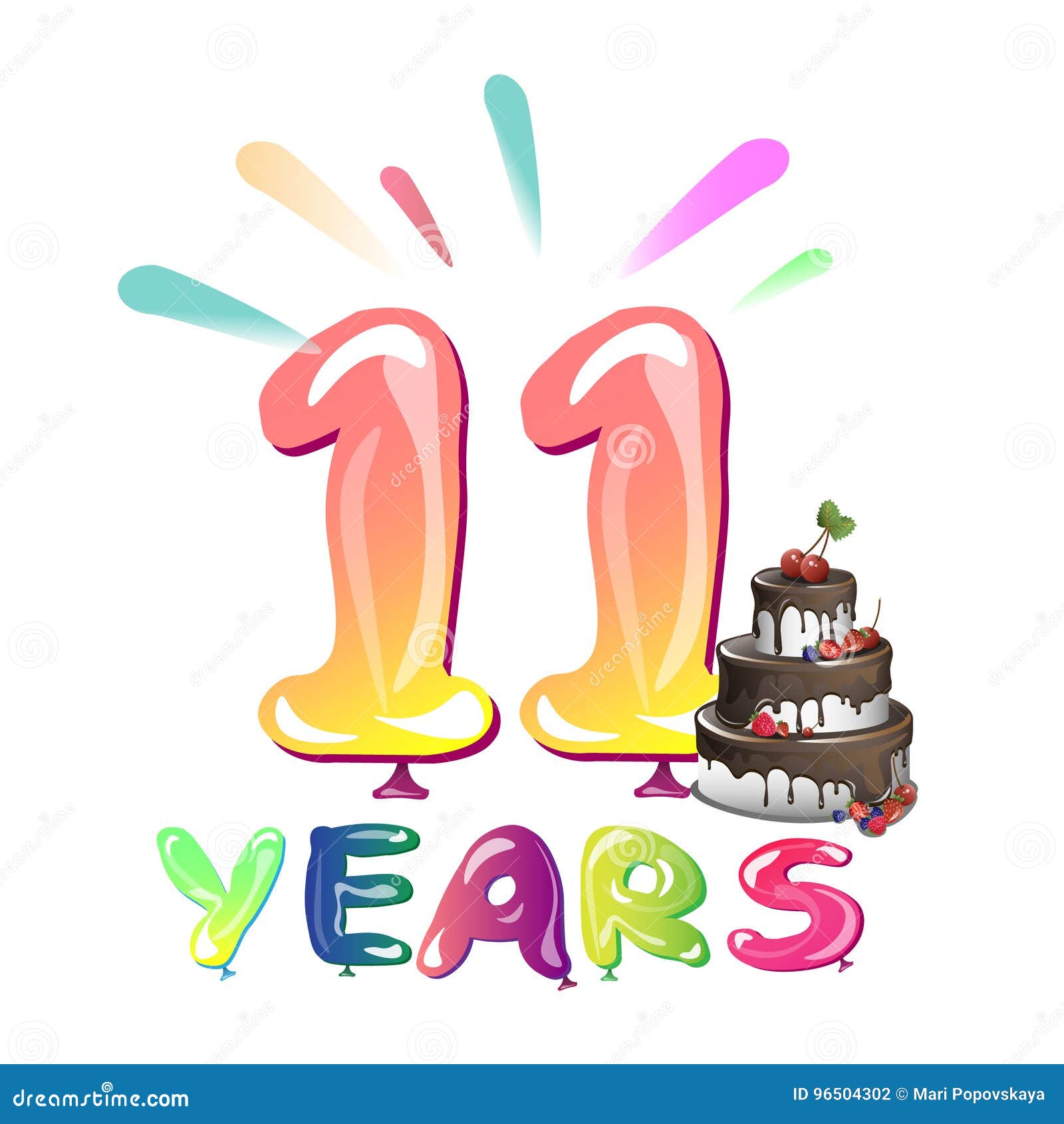 11 Jahre Jahrestagsfeier Mit Kuchen Vektor Abbildung - Illustration von ...