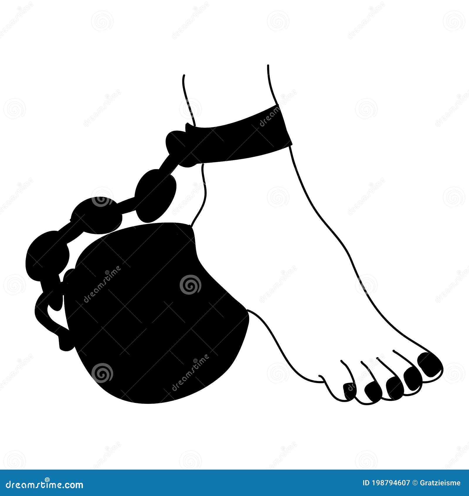 Hand Drawn of Leg with Iron Chain with Shackle and Ball. Vector ...