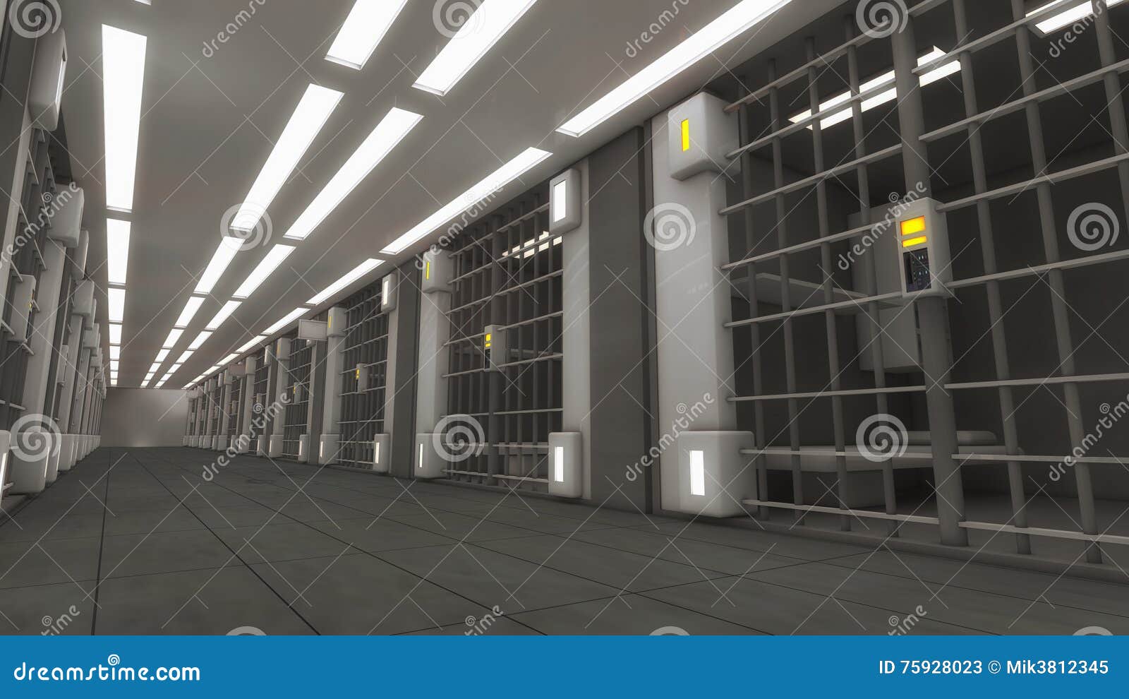 Jail Corridor With Grid Door In Cartoon Style.Hallway Prison Cell ...
