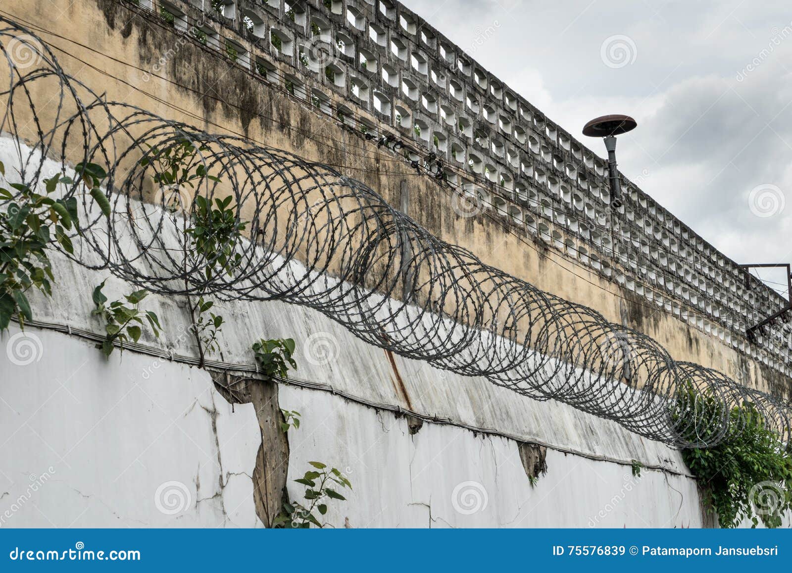 Jail s Concrete wall stock image. Image of barb, border - 75576839