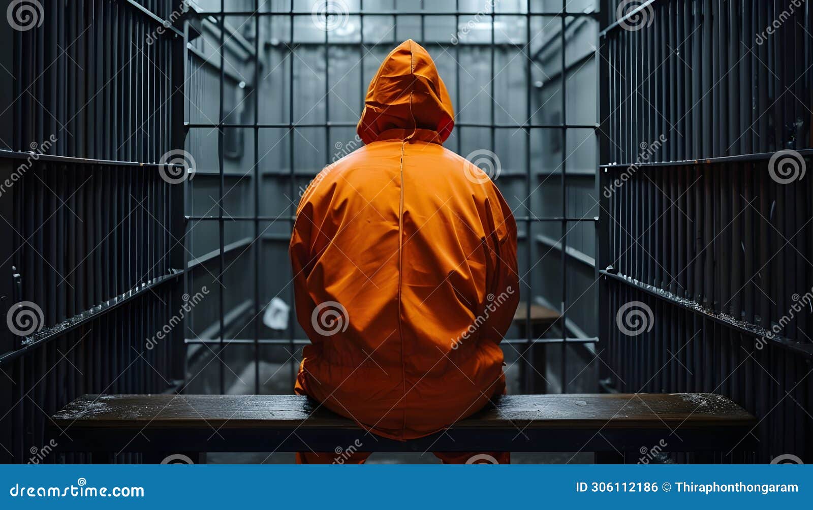 Jailed Man Dressed in Orange Jumpsuit Sit on a Bench Stock Photo ...