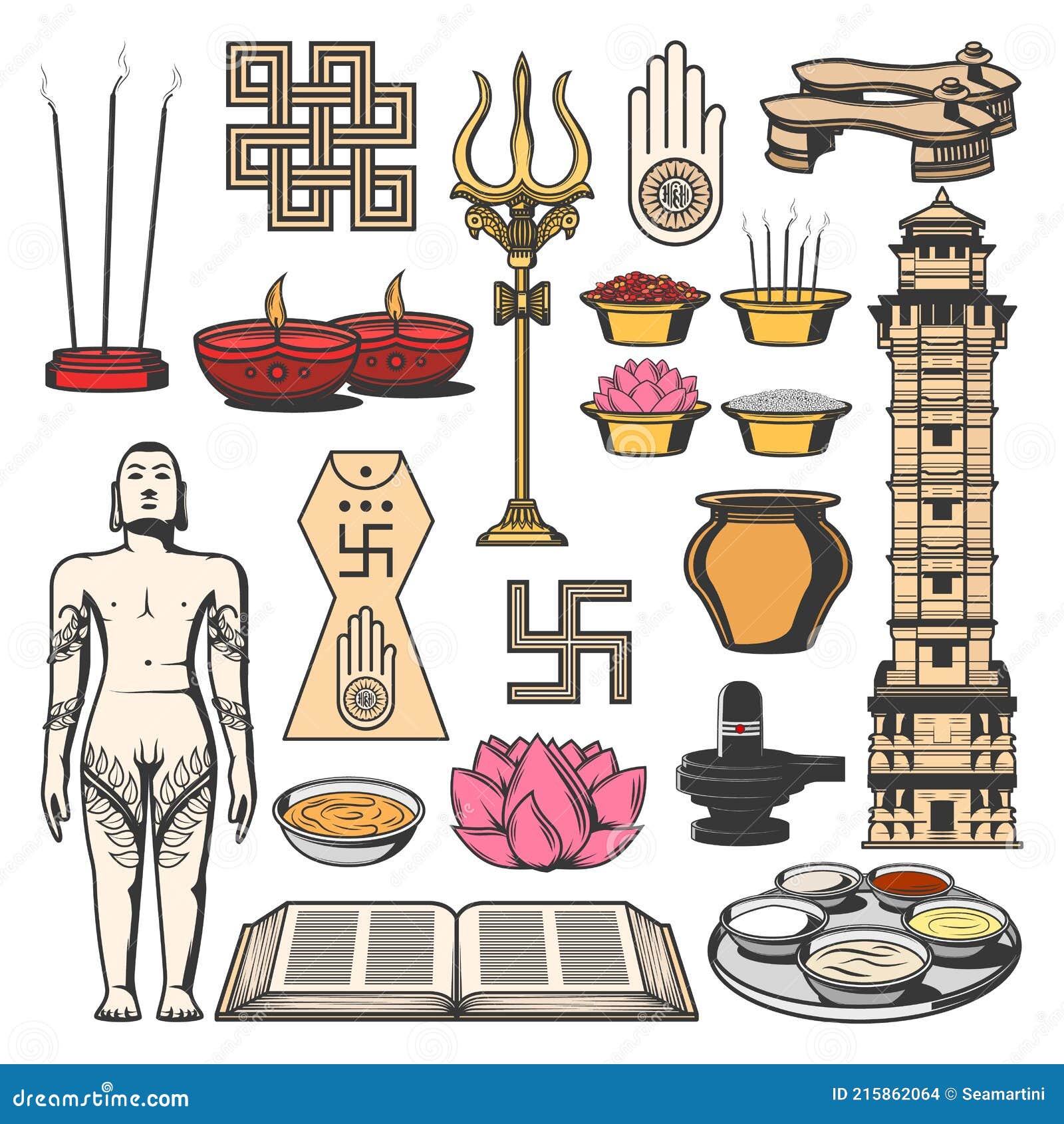 Jainism Indian Religion Symbols, Jain Dharma Icons Stock Vector ... Jainism Indian Religion Symbols, Jain Dharma Icons Stock Vector ...