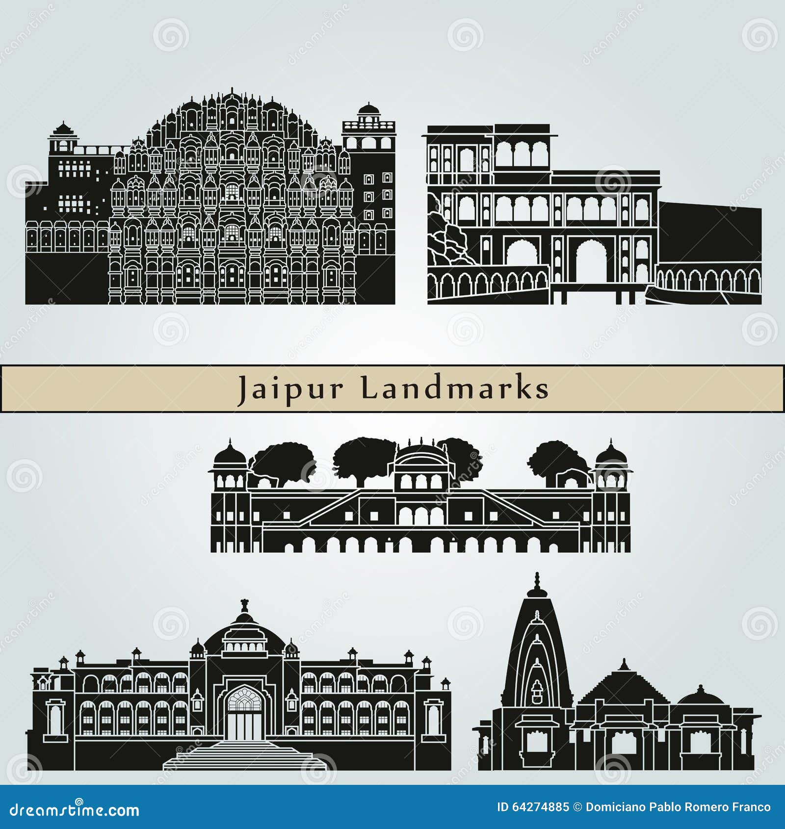 Jaipur Landmarks stock vector. Illustration of skyline - 64274885