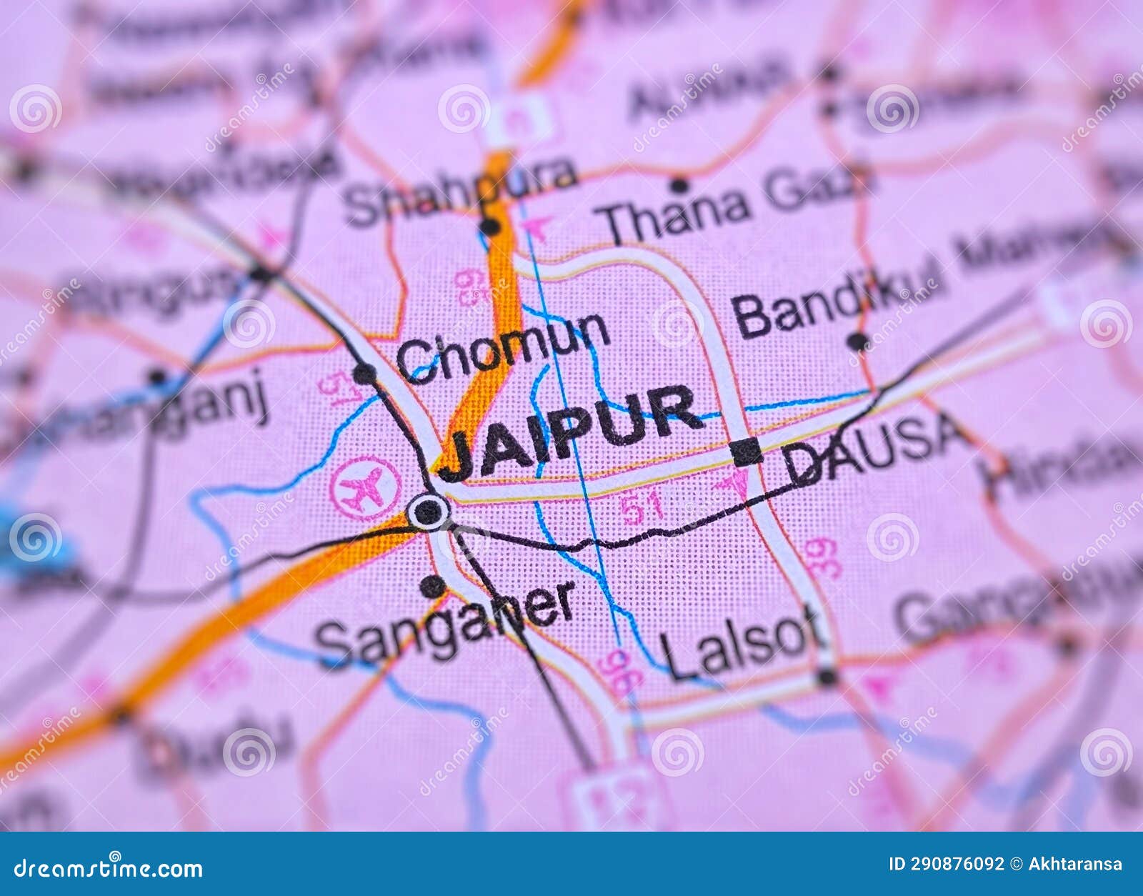 Jaipur on a Map of India with Blur Effect Stock Photo - Image of ...