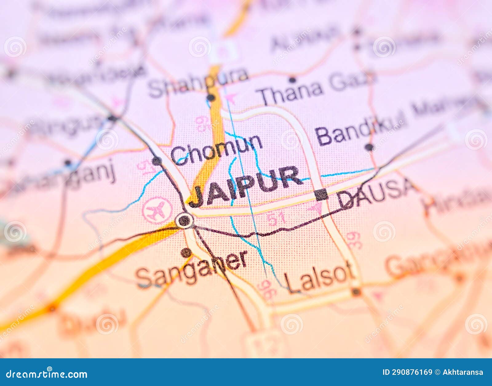 Jaipur on a Map of India with Blur Effect Stock Image - Image of view, asia: 290876169