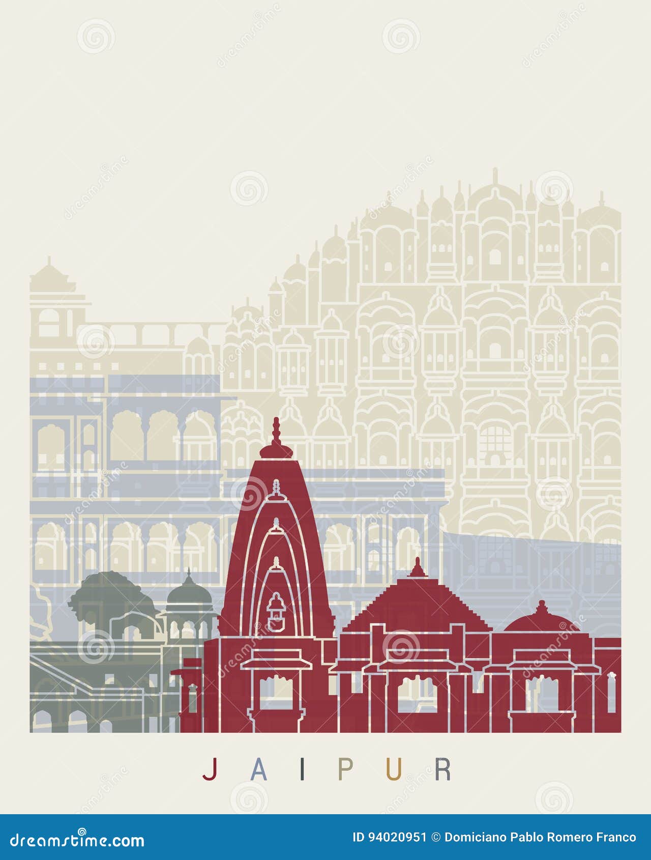 Jaipur skyline poster stock vector. Illustration of india - 94020951