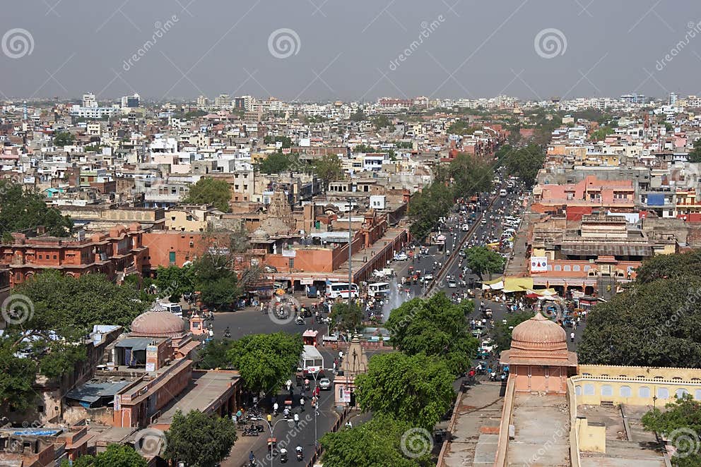 Jaipur Streets Panorama from Ishwar Lat Minaret, India Stock Image ...