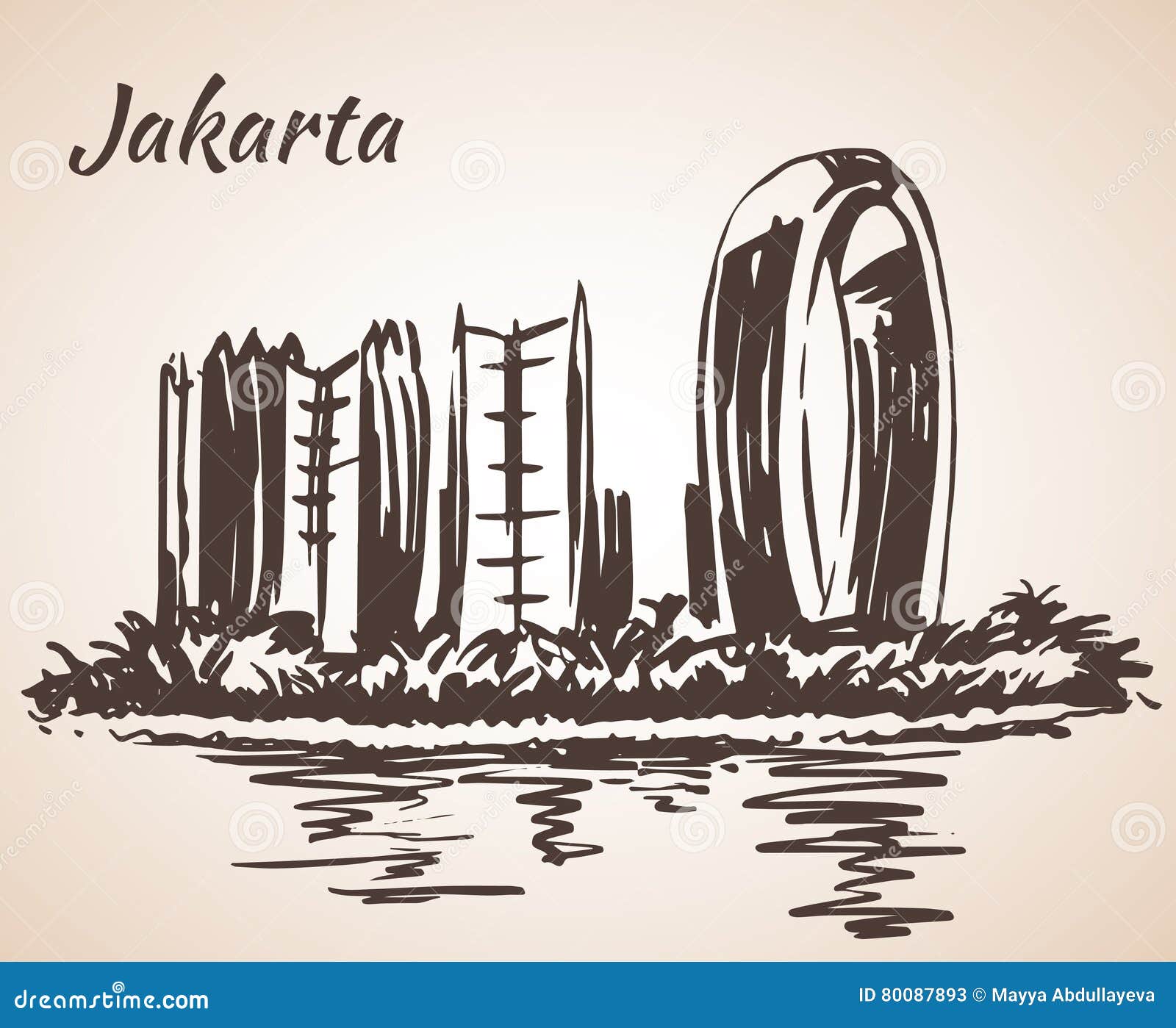 Jakarta Sketch Skyline. Jakarta, Indonesia Vintage Vector Illustration ...