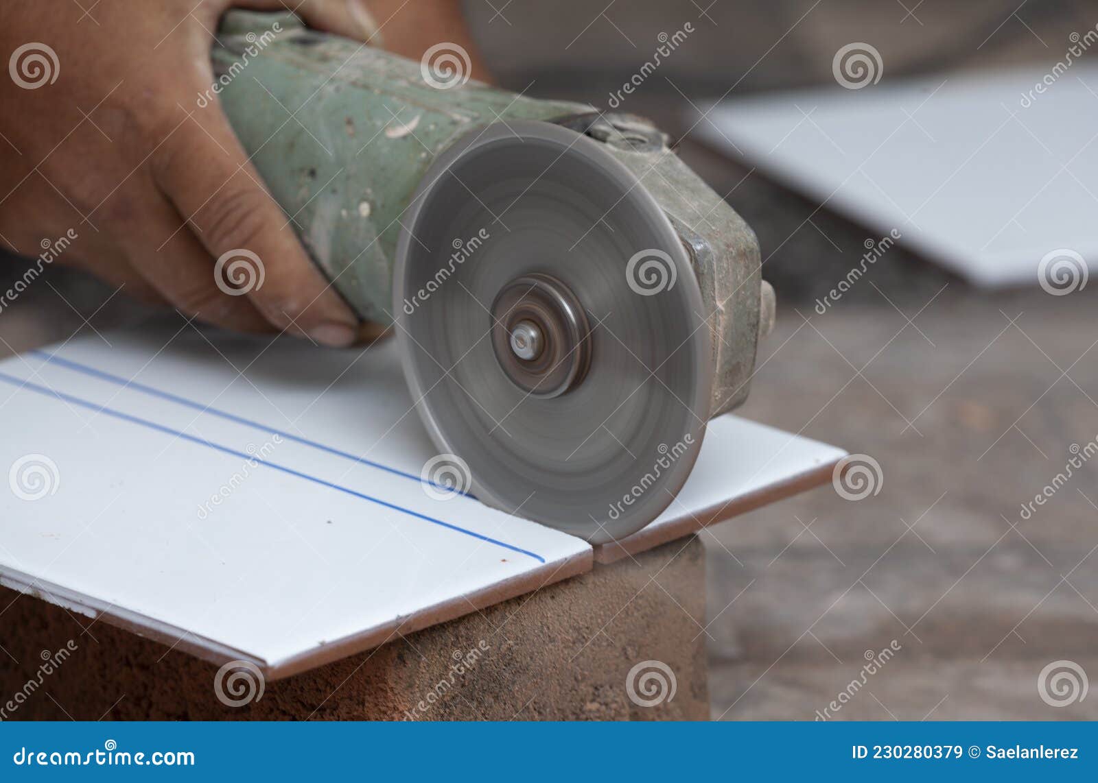 Craftsman Cutting Ceramics Using a Cutting Machine Stock Image - Image ...