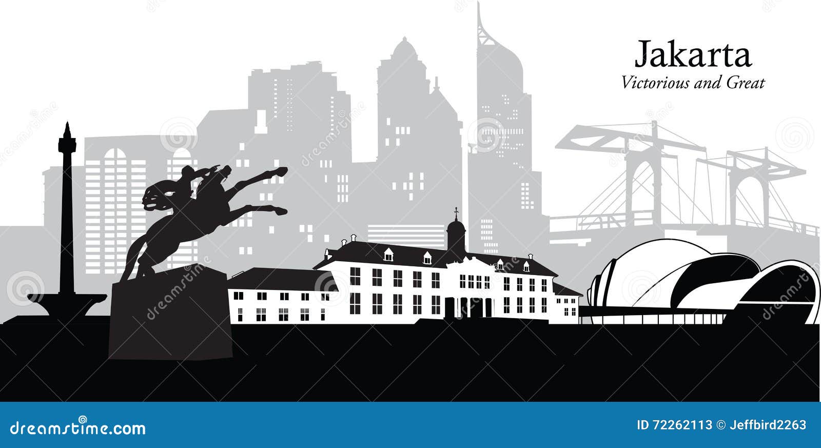 Jakarta Indonesia City Skyline Silhouette. Cartoon Vector ...