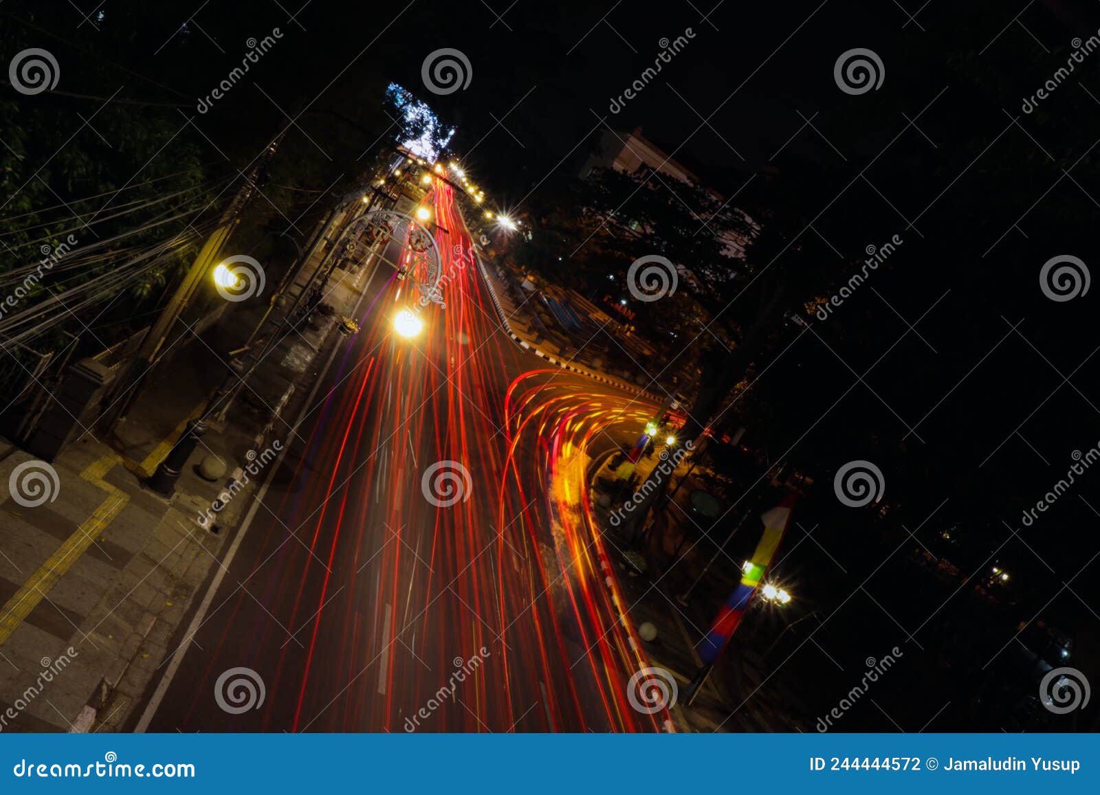 Jalan Merdeka Bandung at Night with Light Trails Photography Editorial ...