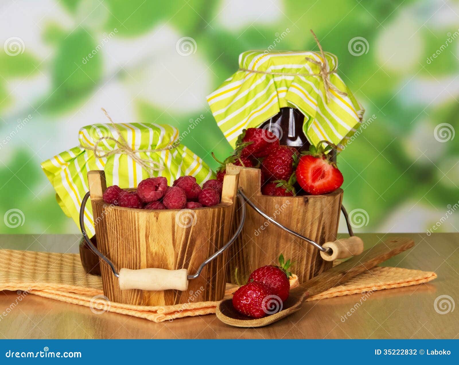 Jam, Buckets with Raspberry and Strawberry Stock Photo - Image of ...