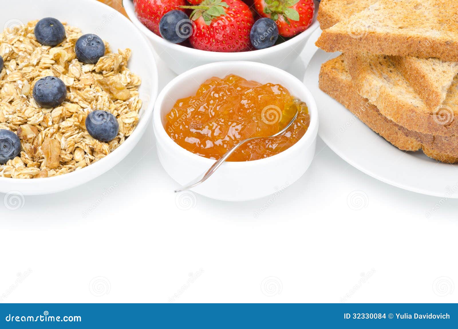 Jam Cereal And Toast For Breakfast With Space For Text Stock Images Image 32330084