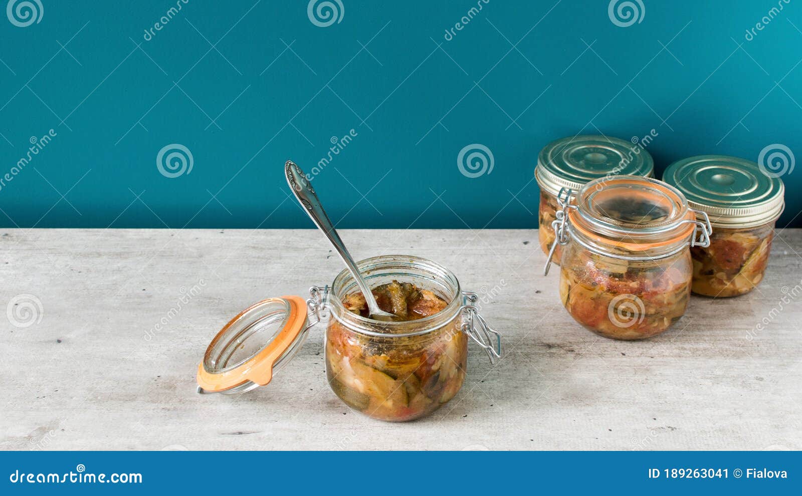 Jam Jar of Ratatouille with Vegetables in the Kitchen Interior Stock ...