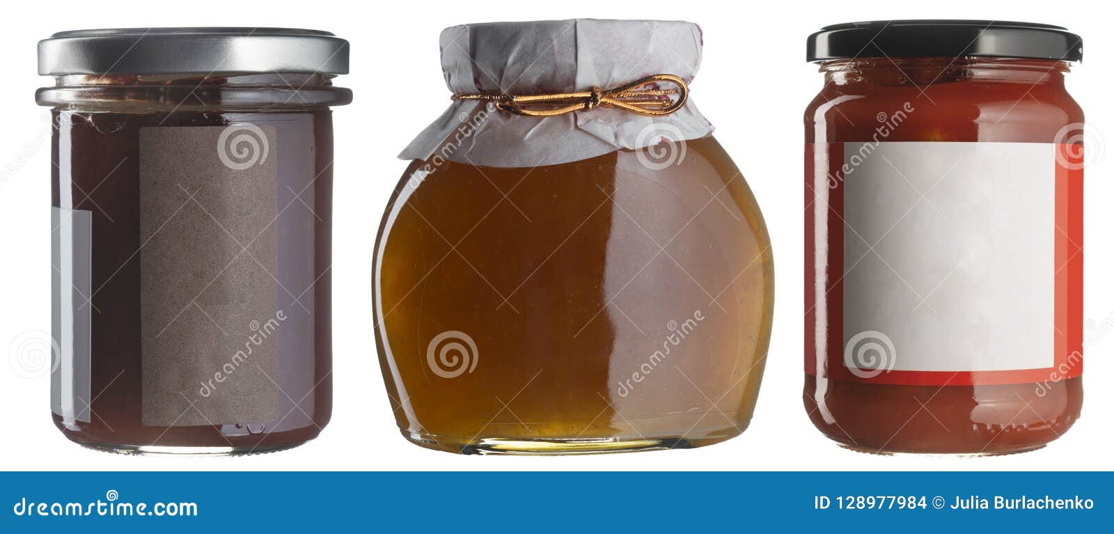 Jam Jar Set Whith Blank Labels Isolated on White. Stock Photo - Image ...